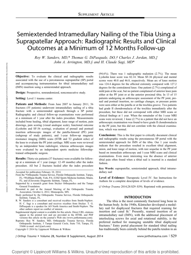 Semiextended Intramedullary Nailing of The Tibia.6 | PDF | Knee ...