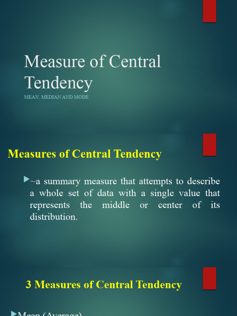 Measures of Central Tendency | PDF | Arithmetic Mean | Mean