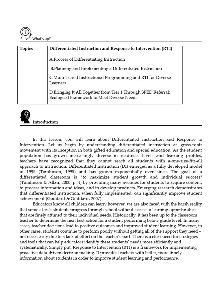 V.Differentiated Instruction and Response To Intervention RTI | PDF | Differentiated Instruction ...