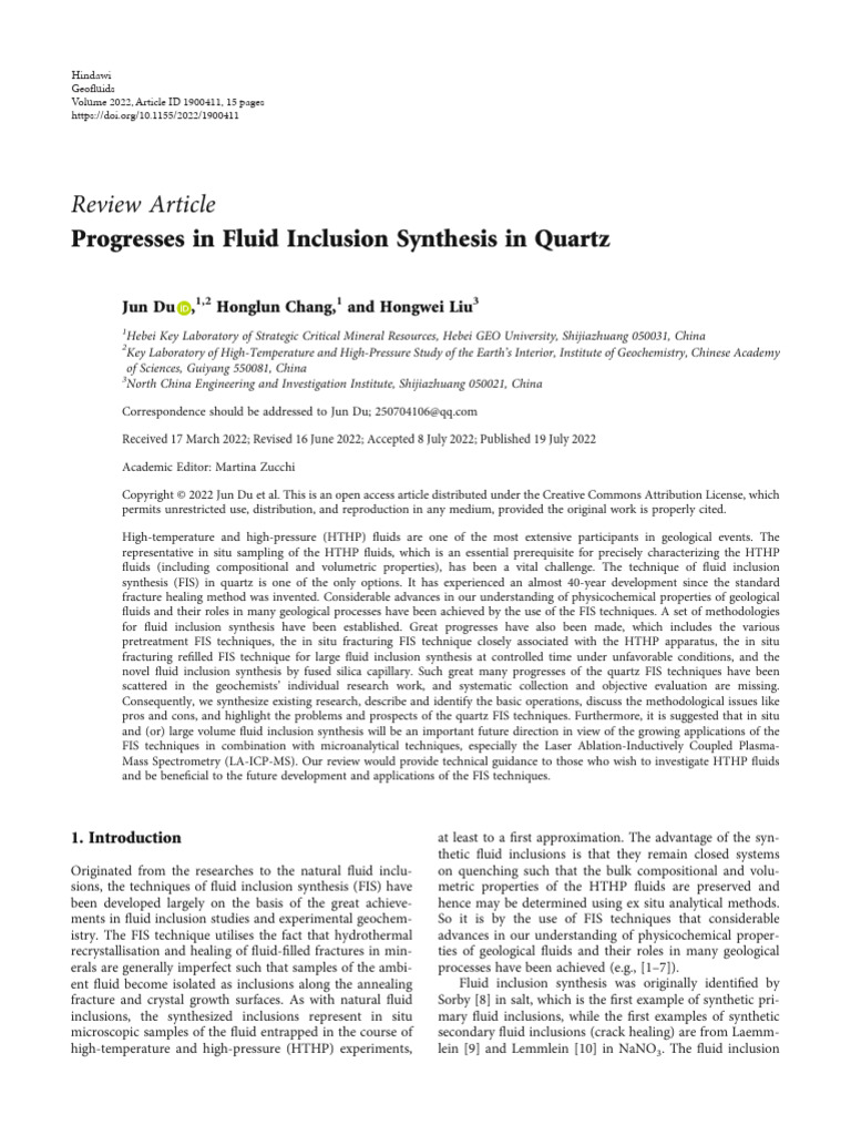 Progresses in Fluid Inclusion Synthesis in Quartz | PDF | Quartz | Fracture