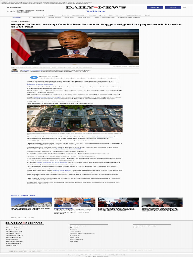Mayor Adams' Ex-Top Fundraiser Brianna Suggs Assigned To Paperwork | PDF