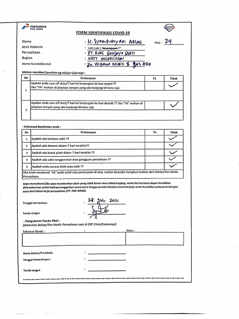 Form Identifikasi Covid | PDF