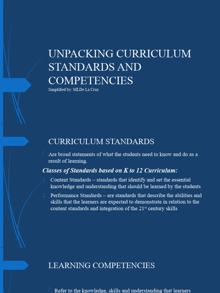 Sson 9. UNPACKING CURRICULUM STANDARDS AND COMPETENCIES | PDF ...
