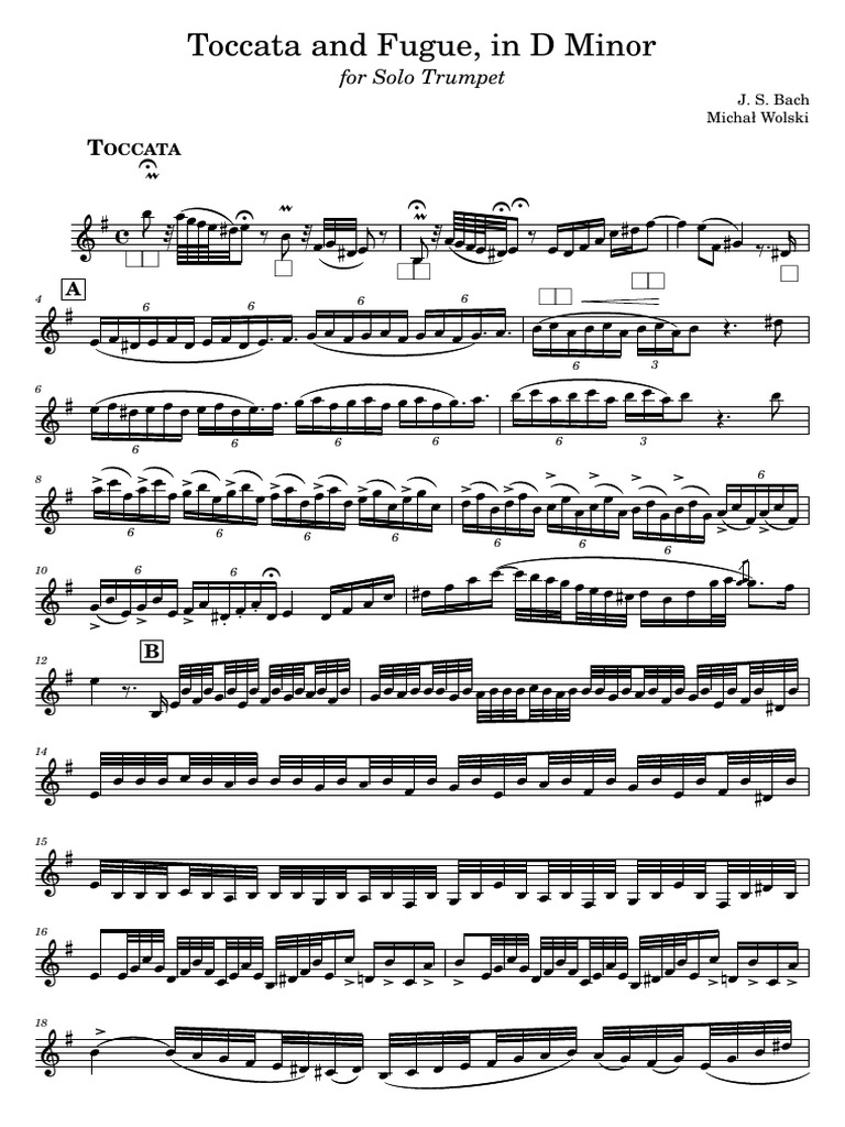 JS Bach Toccata and Fugue in D Minor For Solo Trumpet | PDF | Music ...