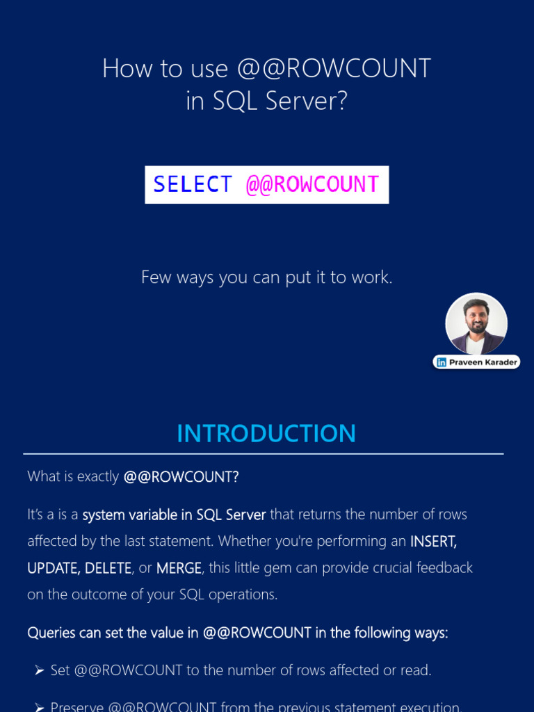 ROWCOUNT in SQL Server | PDF | Microsoft Sql Server | Computing