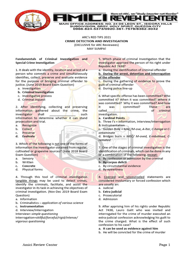 Cdi Red Tips | PDF | Confession (Law) | Crime Scene