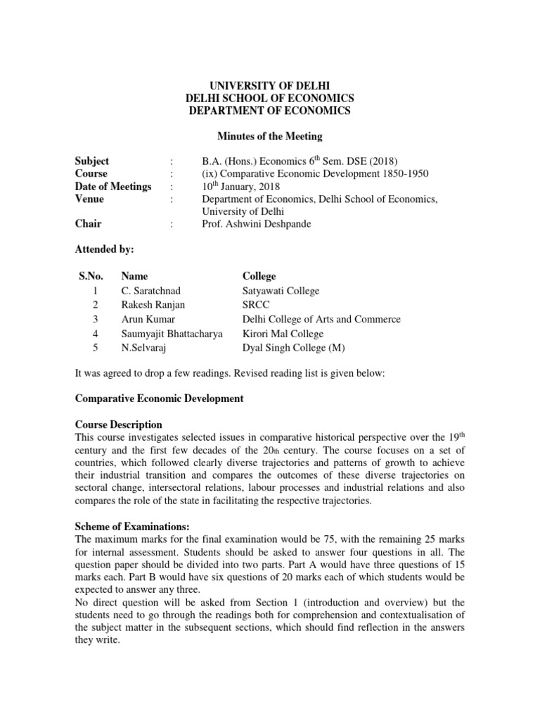 B A H Dse Ix Comparative Economic Development 1850 1959 6th Sem Pdf