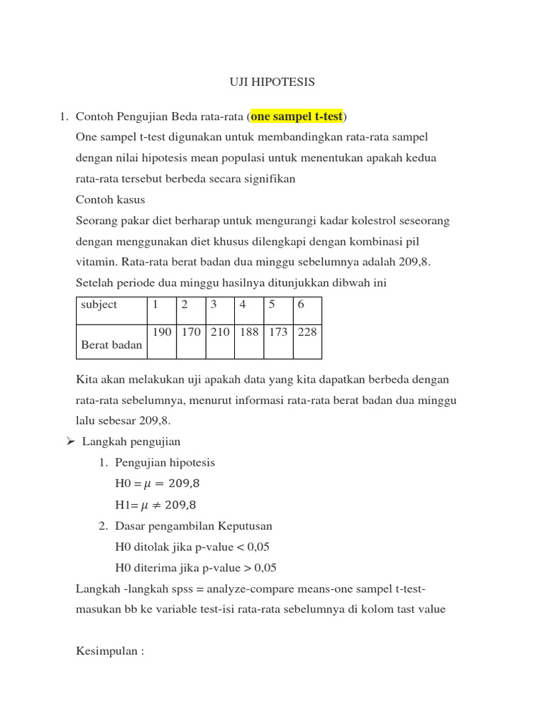Contoh Uji Hipotesis Statistik | PDF | Metode & Bahan Ajar
