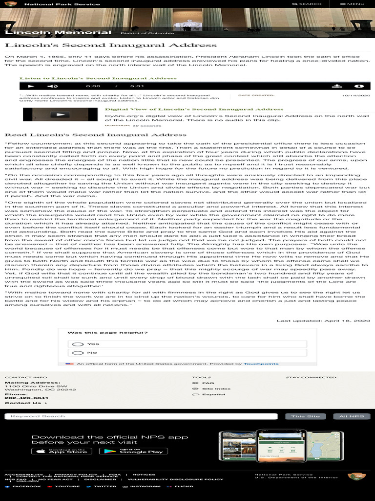 Lincoln's Second Inaugural Address - Lincoln Memorial (U.S. National ...