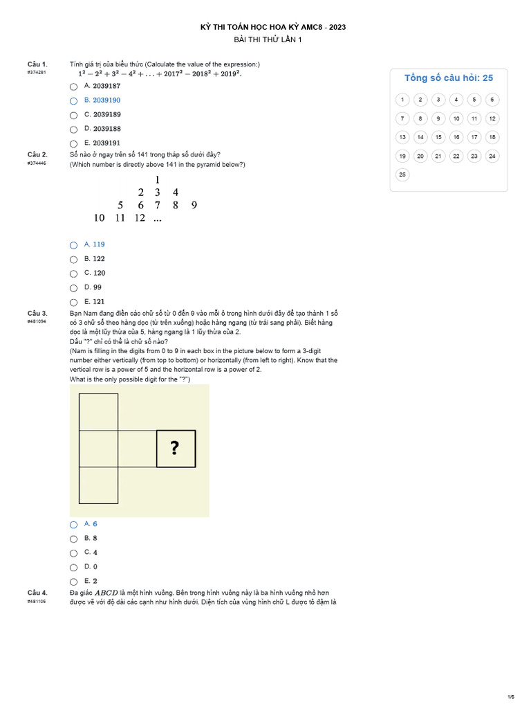 Đề thi-thử-lần-1-AMC8- 2023 | PDF