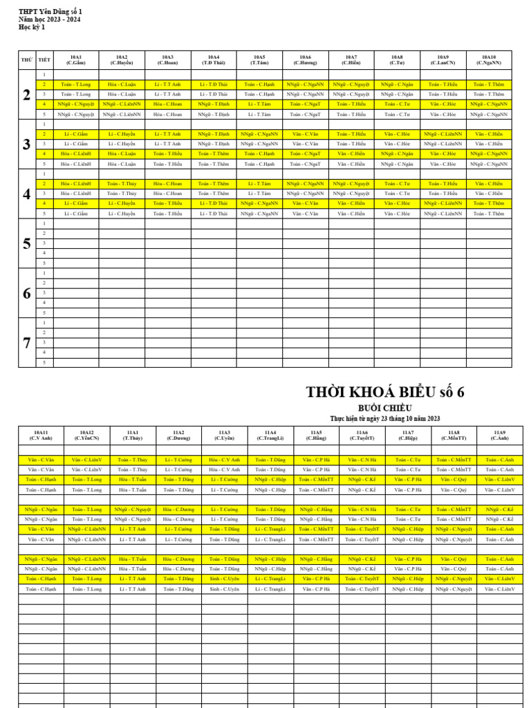 06 tkb chiều - từ - 23 10 2023 | PDF