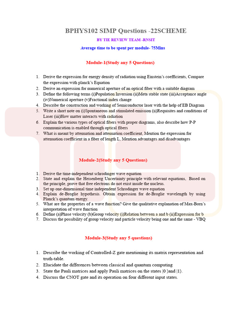Physics For CSE - Simp QB | PDF | Schrödinger Equation | Waves