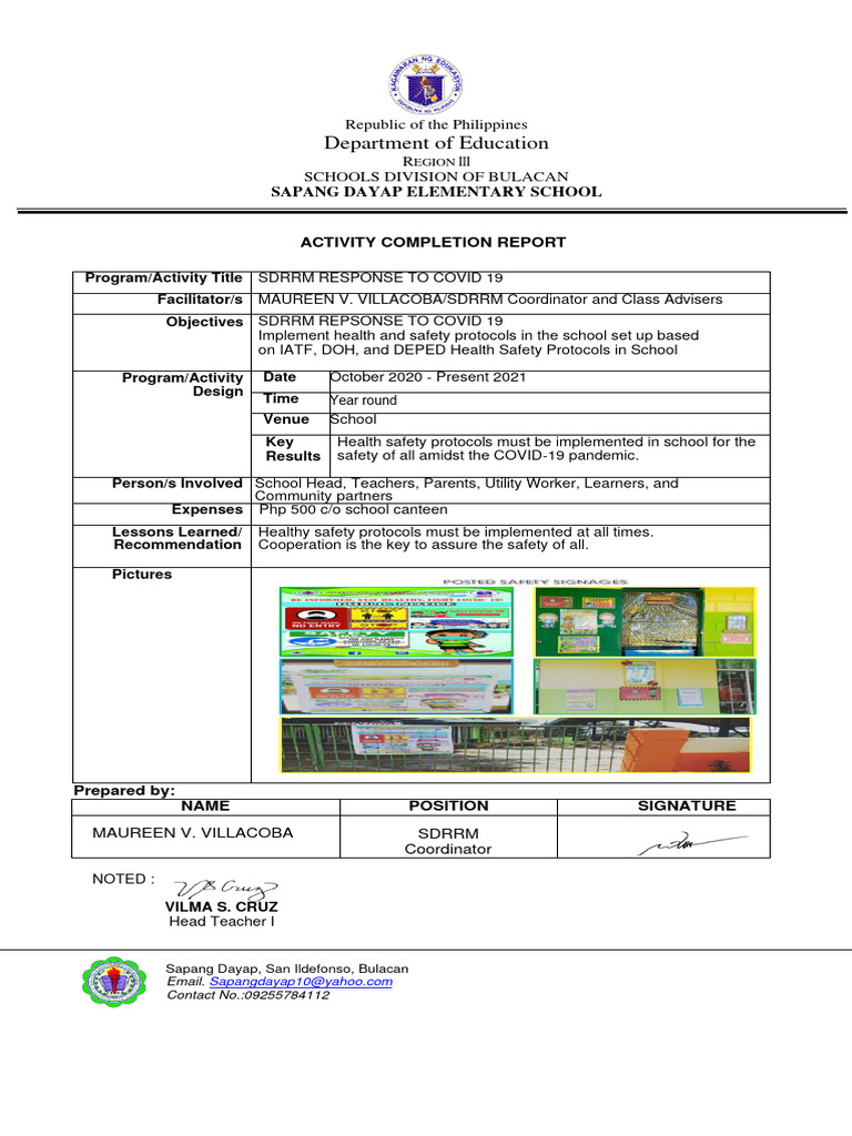 Sapang Dayap ES ACR SDRRM Preparation 2021 | PDF