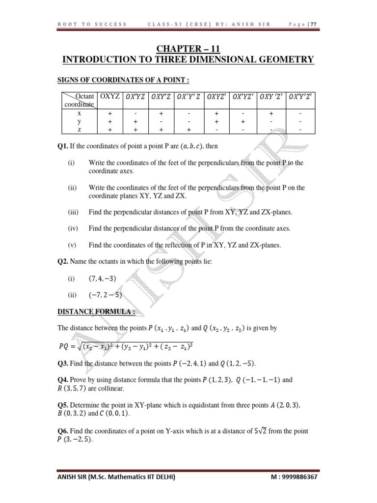 Ch-11 Introduction To Three Dimensional Geometry | PDF
