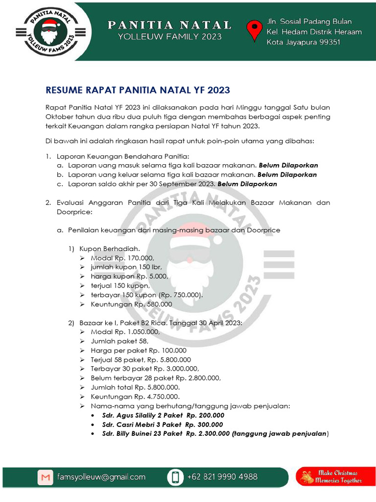 Contoh Resume Hasil Rapat Panitia Natal Yf 2023 | PDF