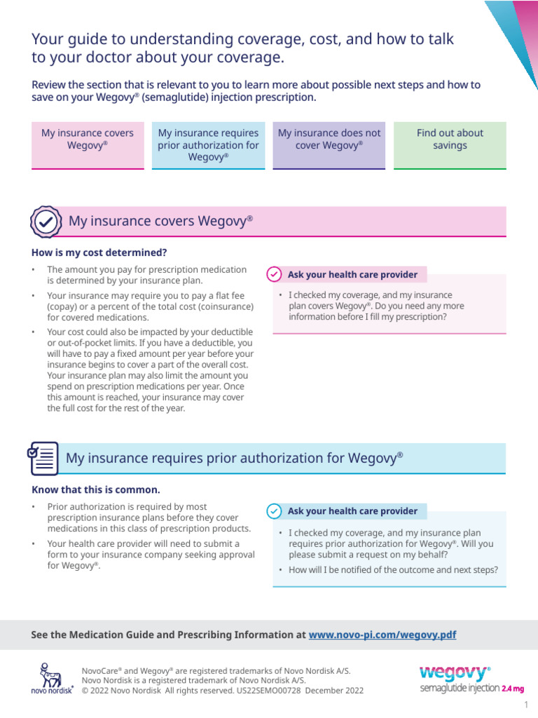 Wegovy Doctor Discussion Guide | PDF | Insurance | Prescription Drugs
