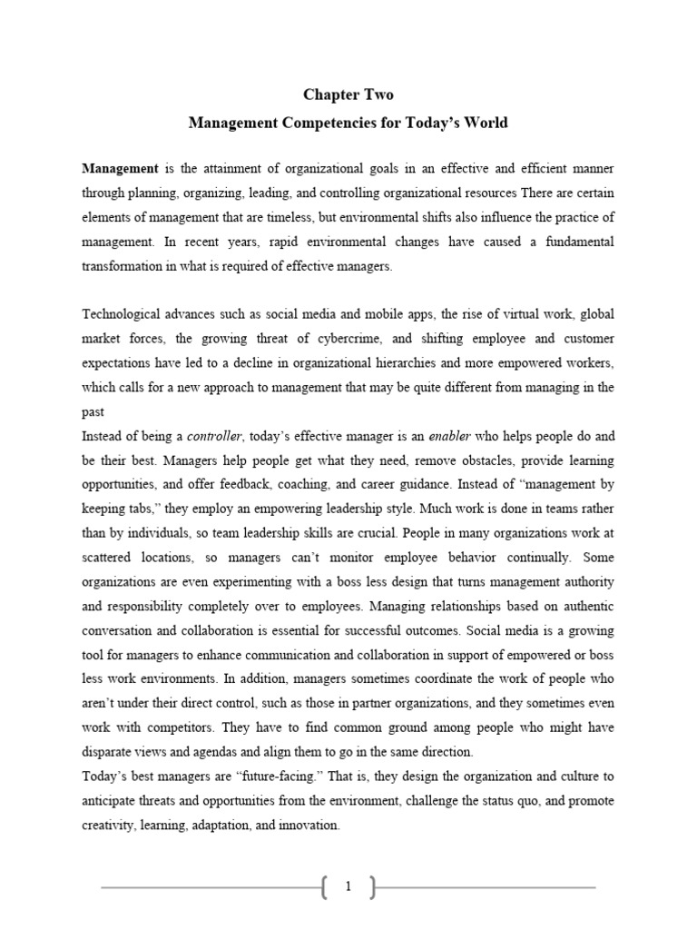 Chapter Two Management Competencies For Today | PDF | System | Behavioural Sciences