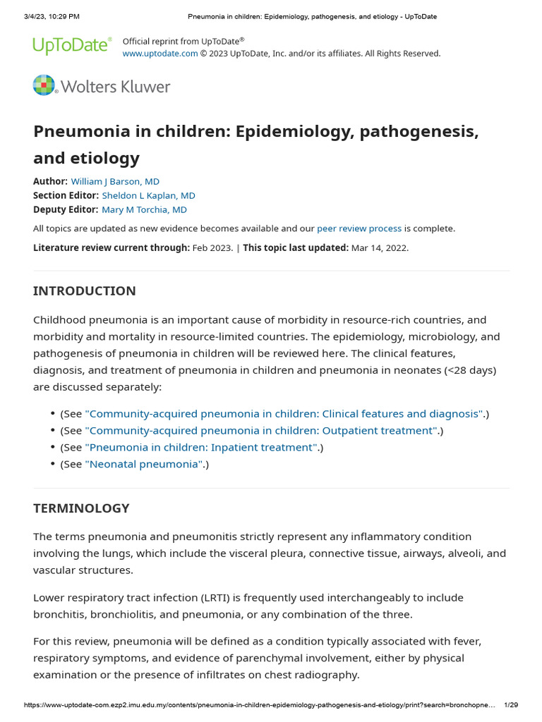 Pneumonia in Children - Epidemiology, Pathogenesis, and Etiology ...
