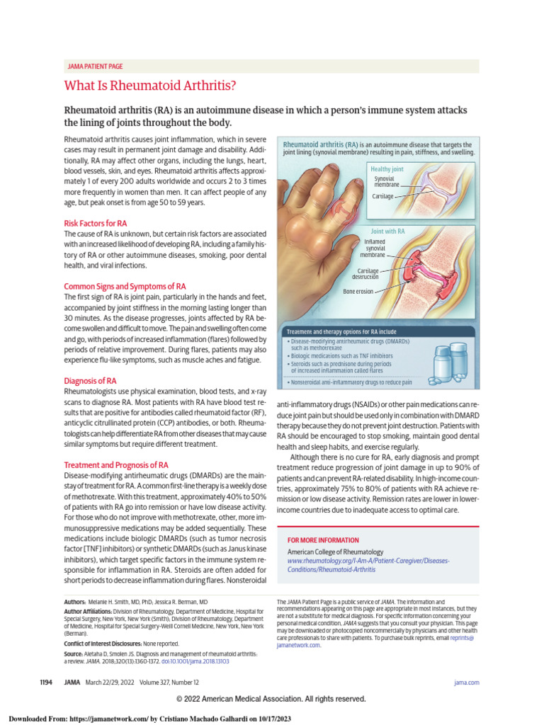 Jama - Smith - 2022 What Is Rheumatoid Arthritis? | PDF | Rheumatoid Arthritis | Arthritis