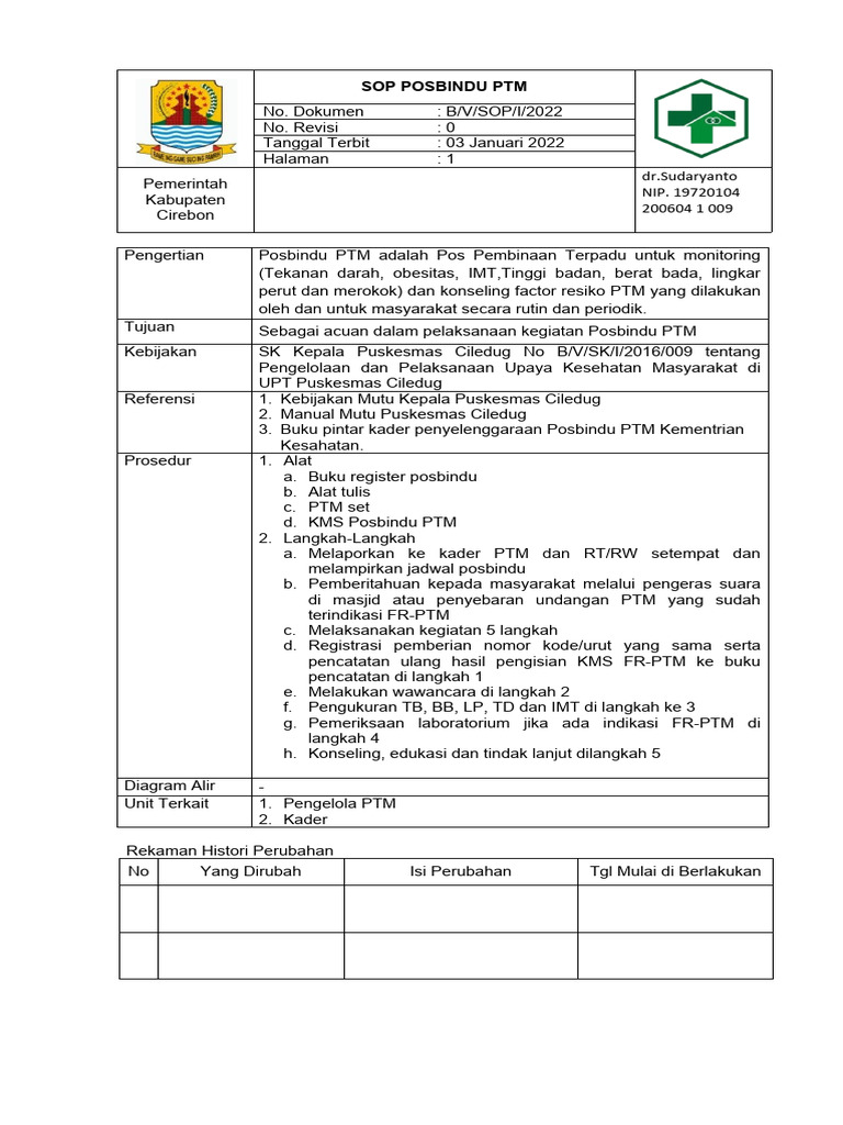 SOP Pelaksanaan Posbindu PTM | PDF