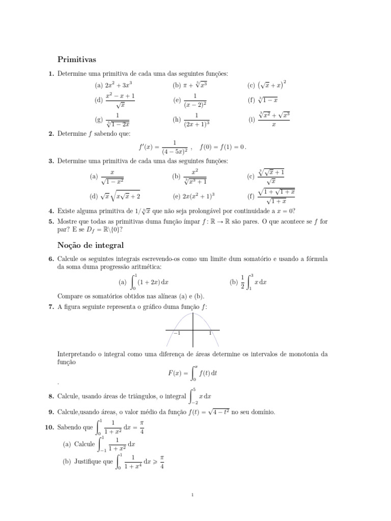Ficha 6 - Primitivas Integrais | PDF | Derivado | Integrante