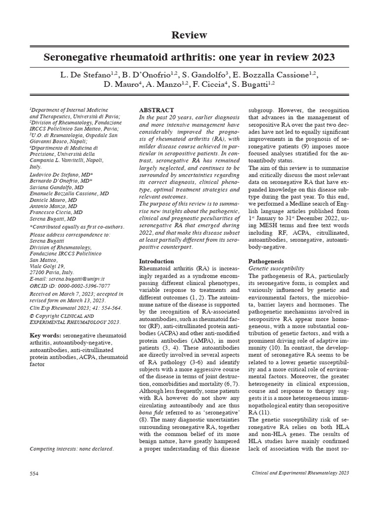 Seronegative rheumatoid arthritis: one year in review 2023 | PDF | Rheumatoid Arthritis | Human ...