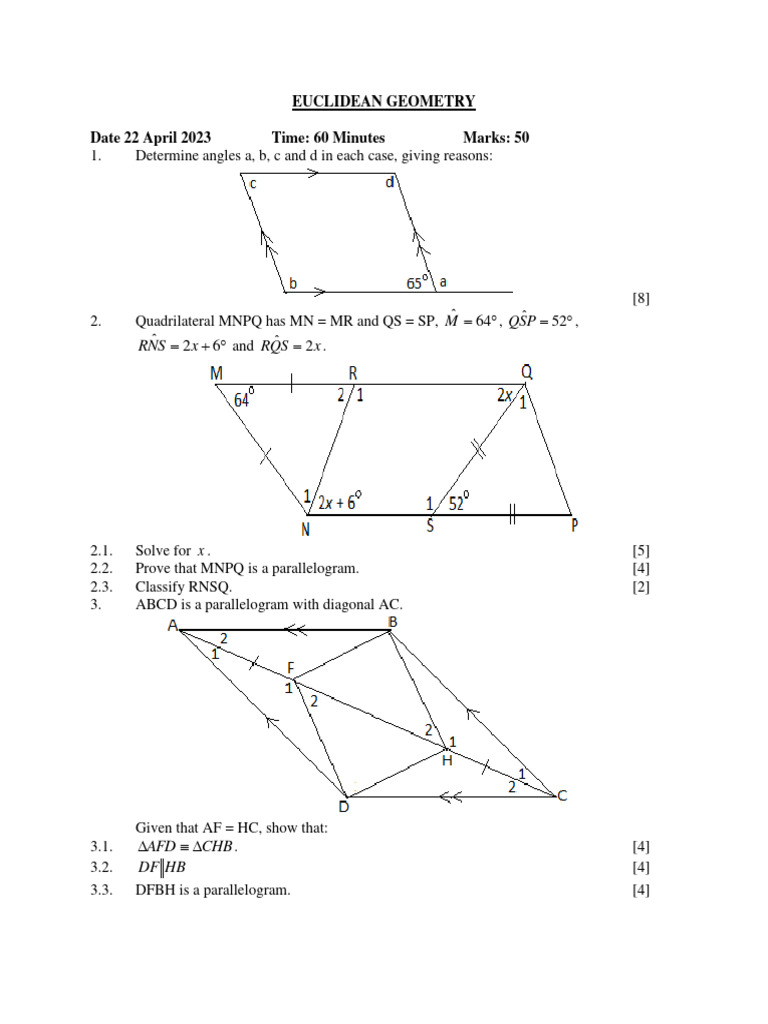 Euclidean Geometry Problem Set | PDF