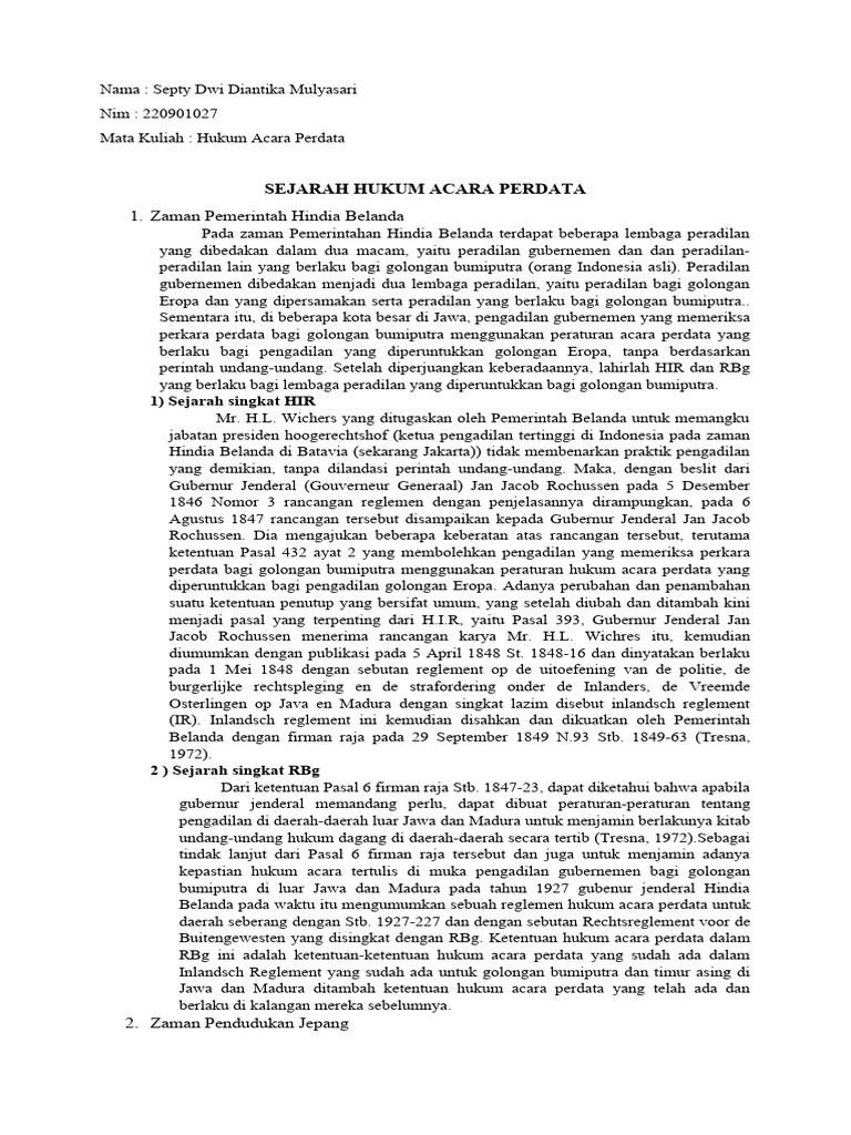 Resume Sejarah Hukum Acara Perdata | PDF