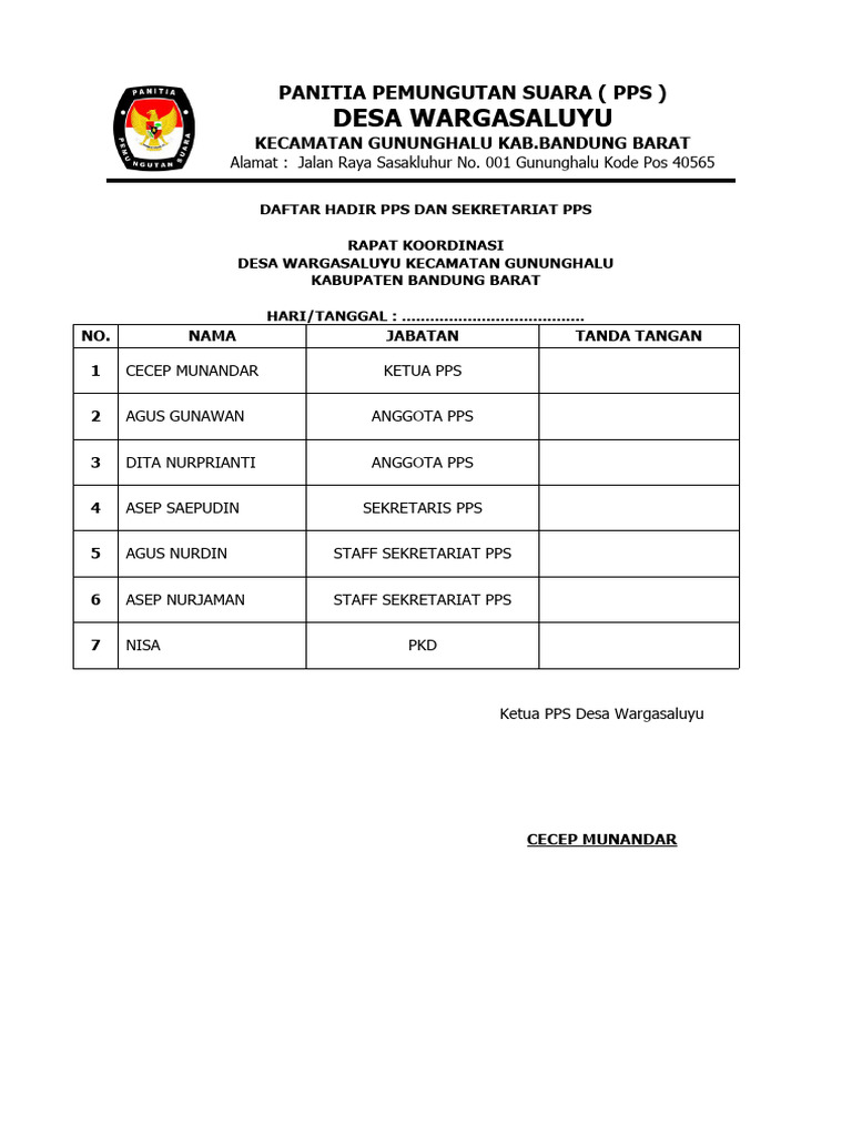 Rapat Koordinasi PPS Desa Wargasaluyu | PDF