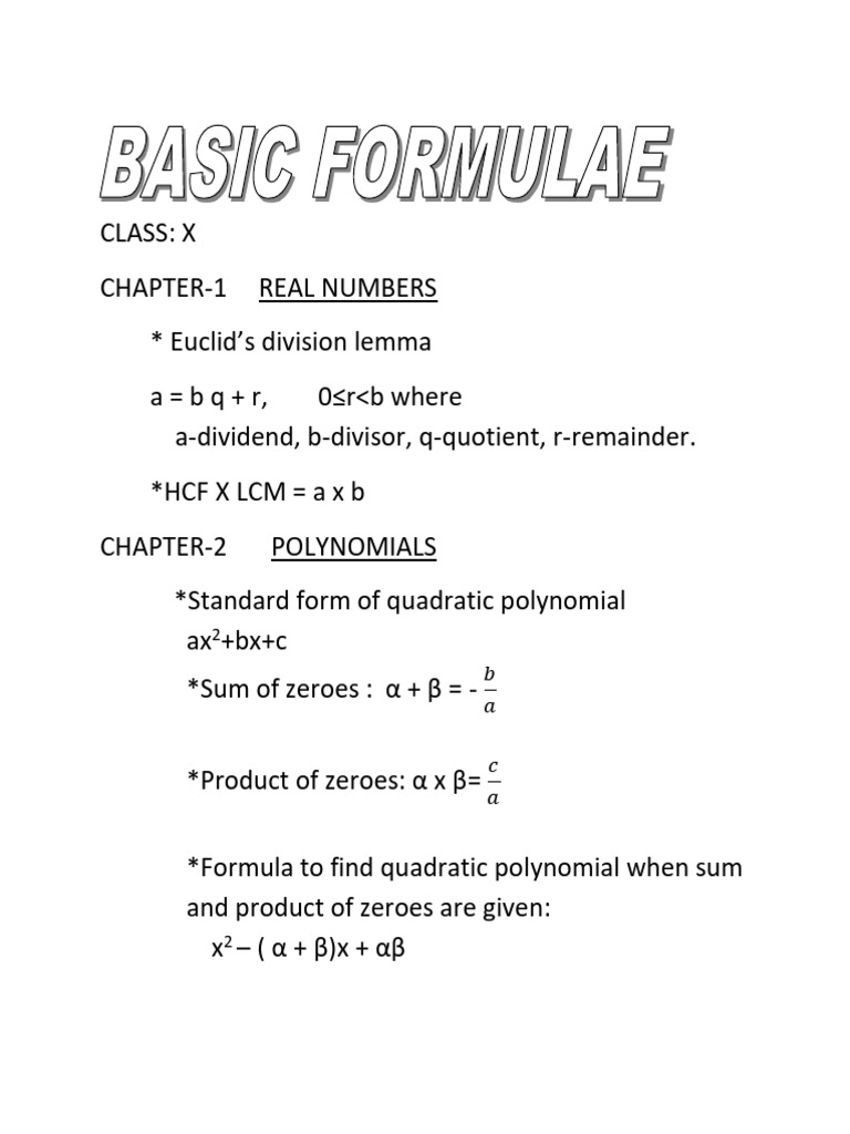 Formulae Chart | PDF | Mathematics