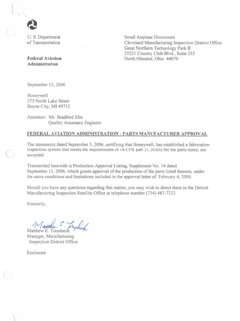 18-1738-12 PMA Letter | PDF | Transport | Aircraft