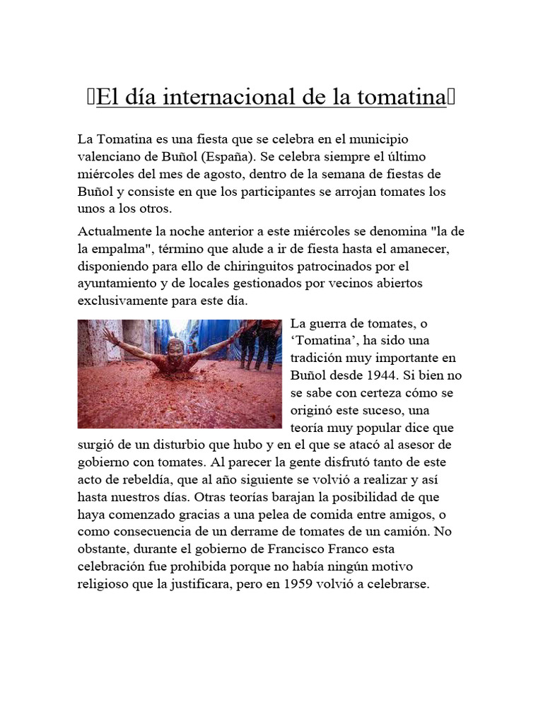 Historia de La Tomatina en Buñol | PDF | Viajes y turismo | Historia