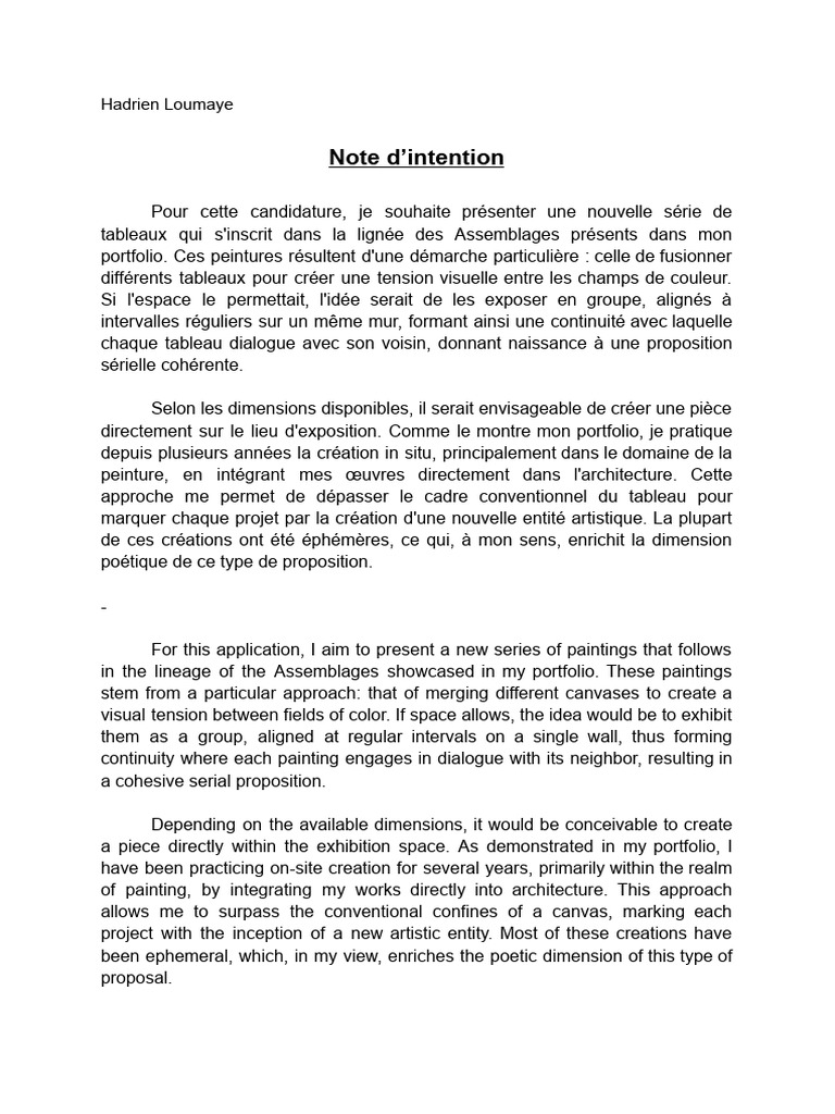 Note d'intention pour exposition artistique | PDF | Philosophie ...