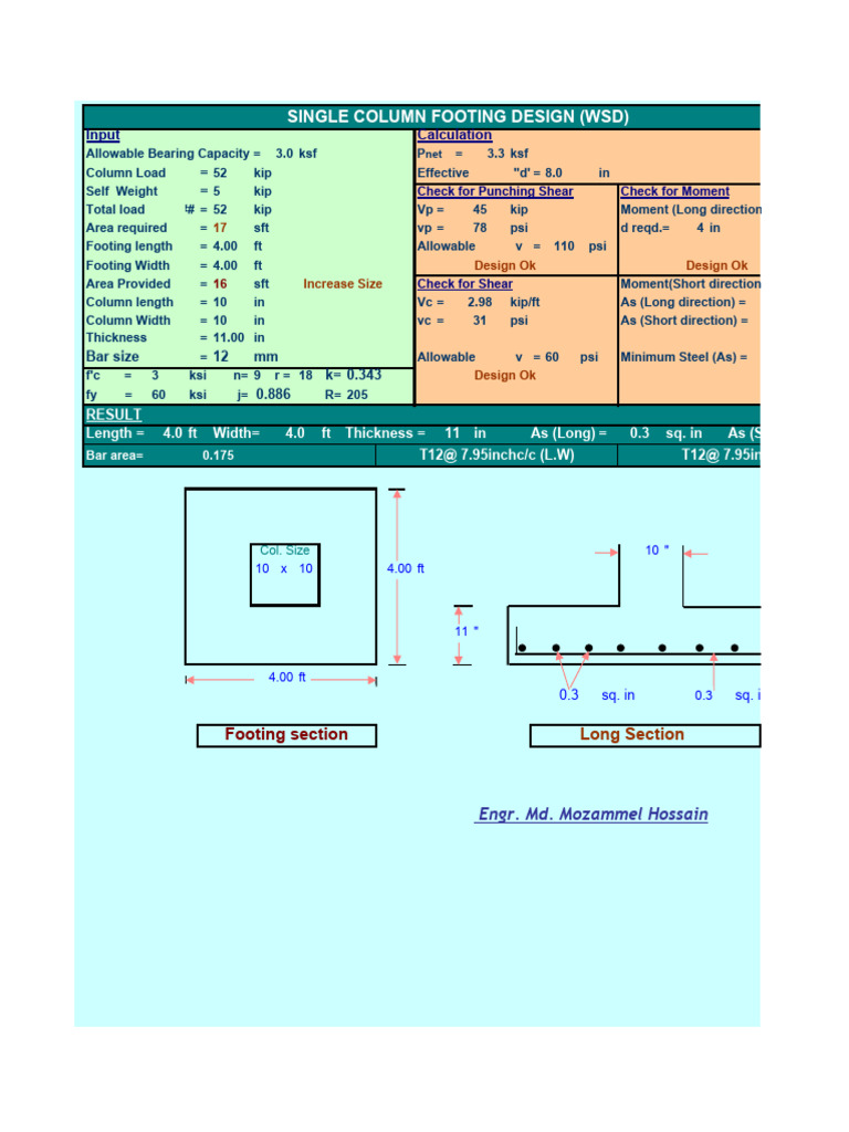 Single Col.footing | PDF | Civil Engineering | Structural Engineering