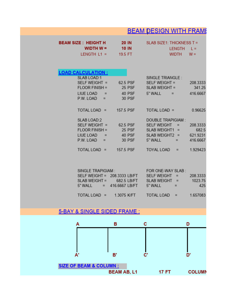 Beam Design With Frame Analysis: Load Calculation | PDF | Architectural ...