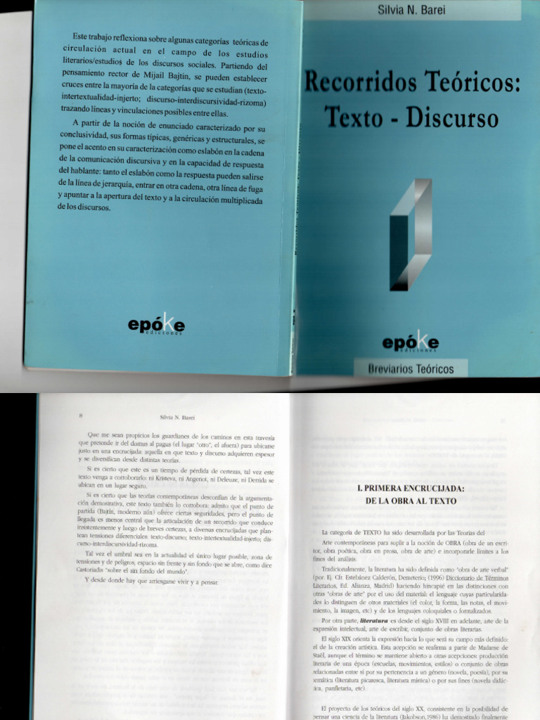BAREI Silvia Recorridos Teòricos Texto Discurso | PDF | Semiótica | Intertextualidad