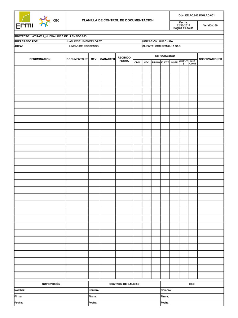 ER - pc.001.POG - Ad.001 Planilla de Control de Documentos | PDF