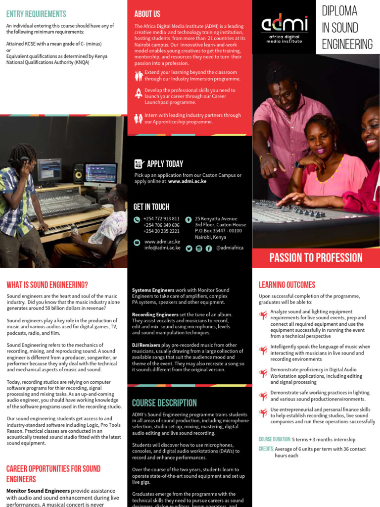 Sound Engineering Diploma at ADMI | PDF | Audio Engineer | Sound ...