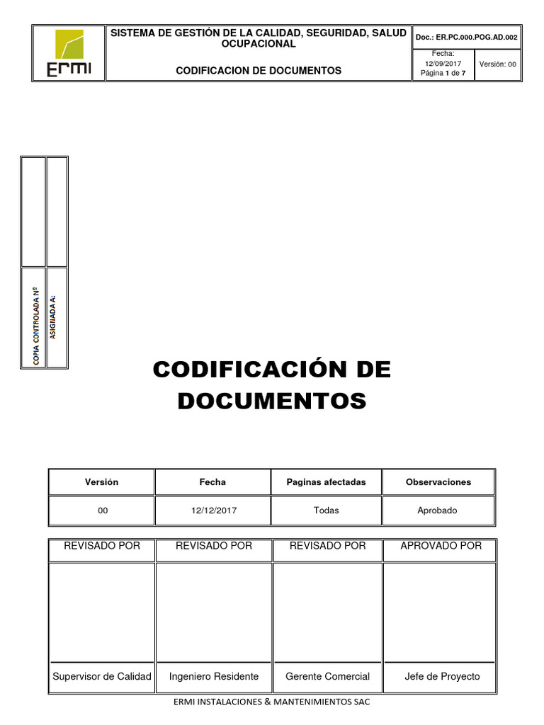 ER - PR.000.POG - AD.002 Codificacion de Documentos | PDF