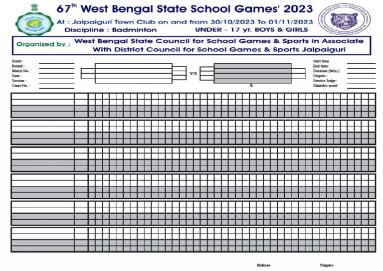 Badminton SSG 17 B&G New Score Sheet | PDF