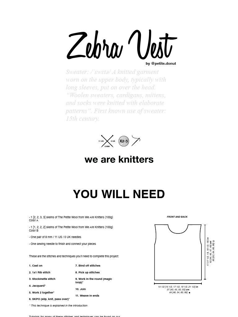 Zebra vest knitting pattern | PDF | Knitting | Basic Knitted Fabrics