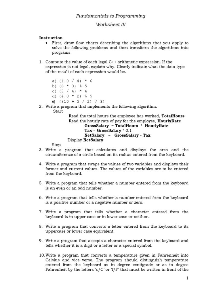 Worksheet 3 (Simple Programs) | PDF | Fahrenheit | Celsius