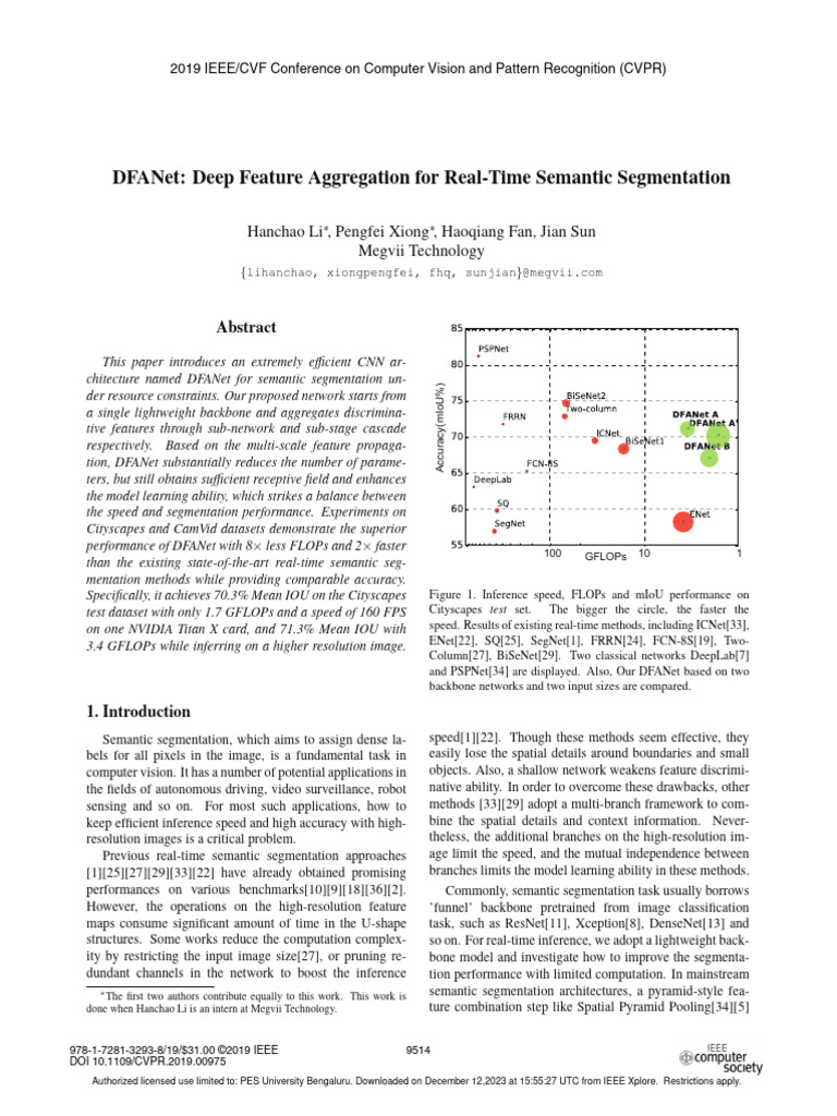 DFANet: Fast Semantic Segmentation | PDF | Image Segmentation | Computer Vision