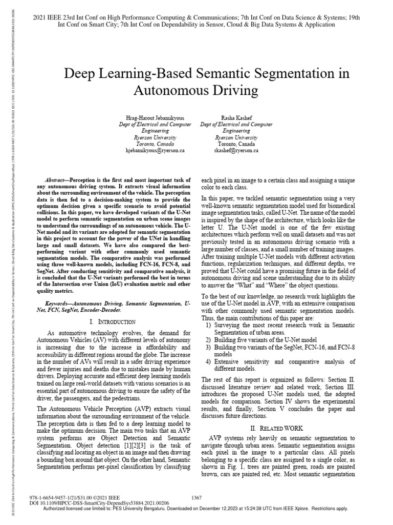 Deep Learning-Based Semantic Segmentation in Autonomous Driving | Download Free PDF | Image ...