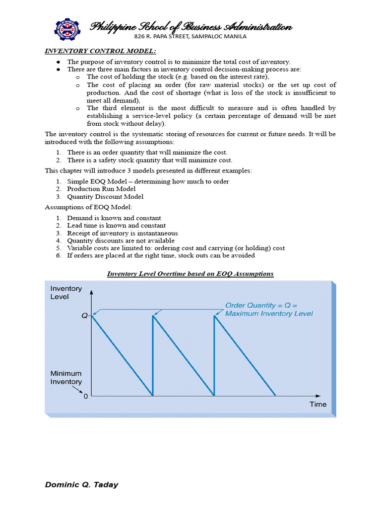 ManSci Notes - Inventory Control Model | PDF | Economies | Supply Chain ...
