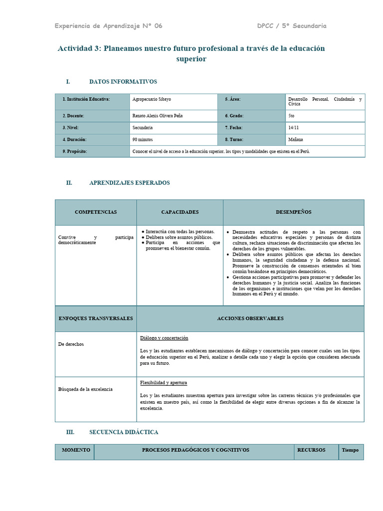 Actividad 3 - Planeamos Nuestro Futuro Profesional A Través de La Educación Superior | PDF ...