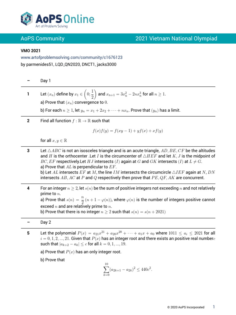 Vietnam Mathematics Olympiad 2021 | PDF | Geometry | Elementary Geometry