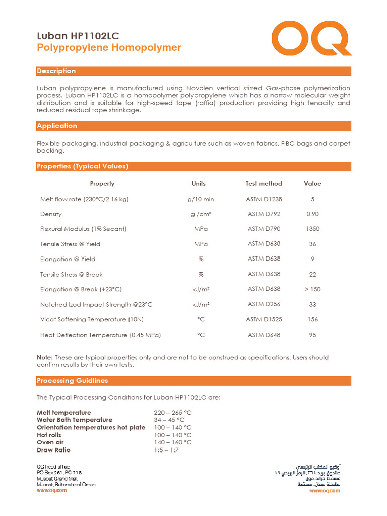 OQ TDS Luban HP1102LC | PDF | Polymers | Building Engineering