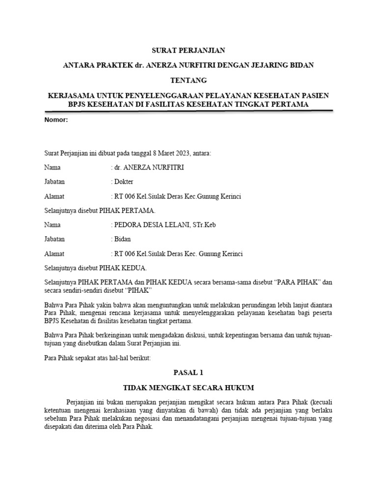 Surat Perjanjian Bidan Jejaring | PDF | Hukum