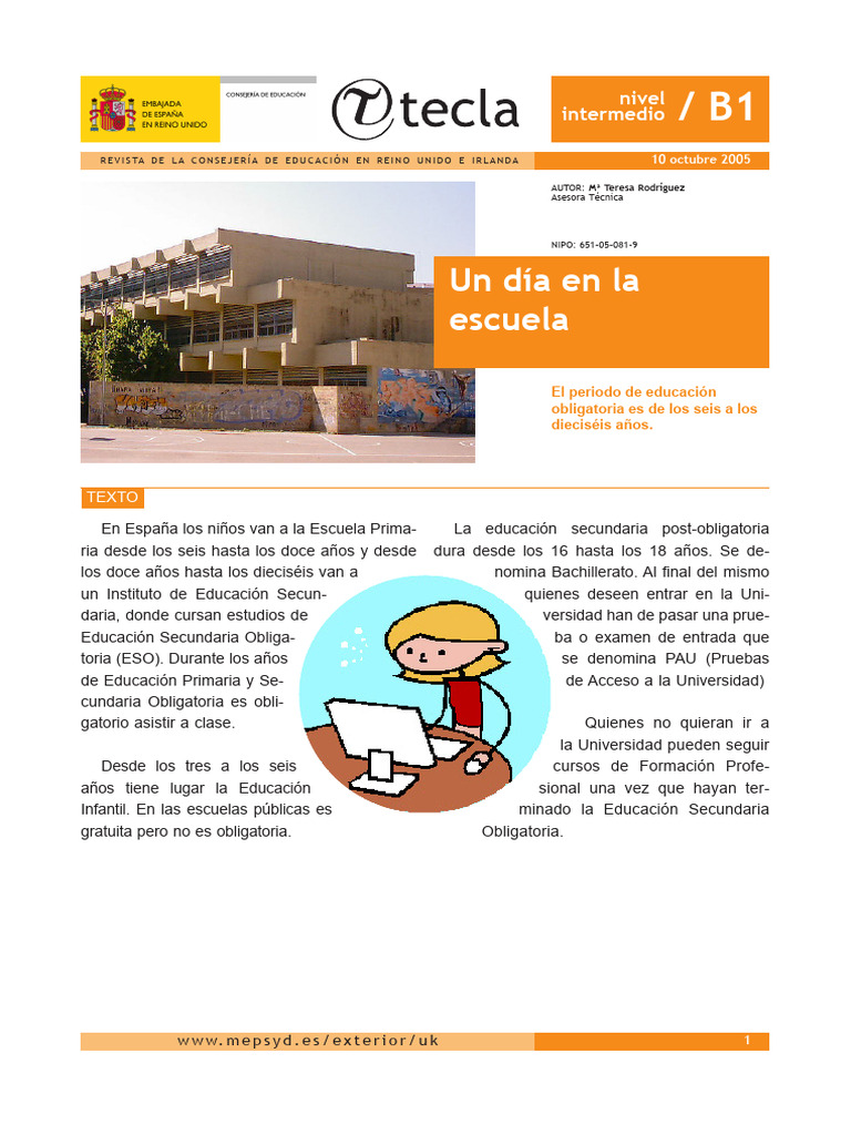 B1 Un Dia en La Escuela | PDF | Educación primaria | Reino Unido